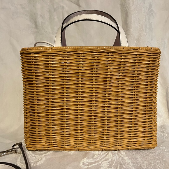 kate spade | Bags | Kate Spade Sam Wicker Medium Satchel With White And ...